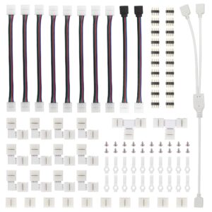 fumenton led strip connector kit for 5050 10mm 4pin,includes 8 types of solderless led strip accessories,provides most parts for diy