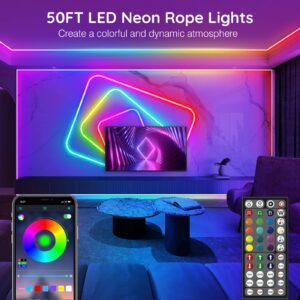 AILBTON Led Neon Rope Lights 50Ft,Control with App/Remote,Flexible Led Rope Lights,Multiple Modes,IP65 Outdoor RGB Neon Lights Waterproof,Music Sync Gaming Led Neon Strip Lights for Bedroom Indoor