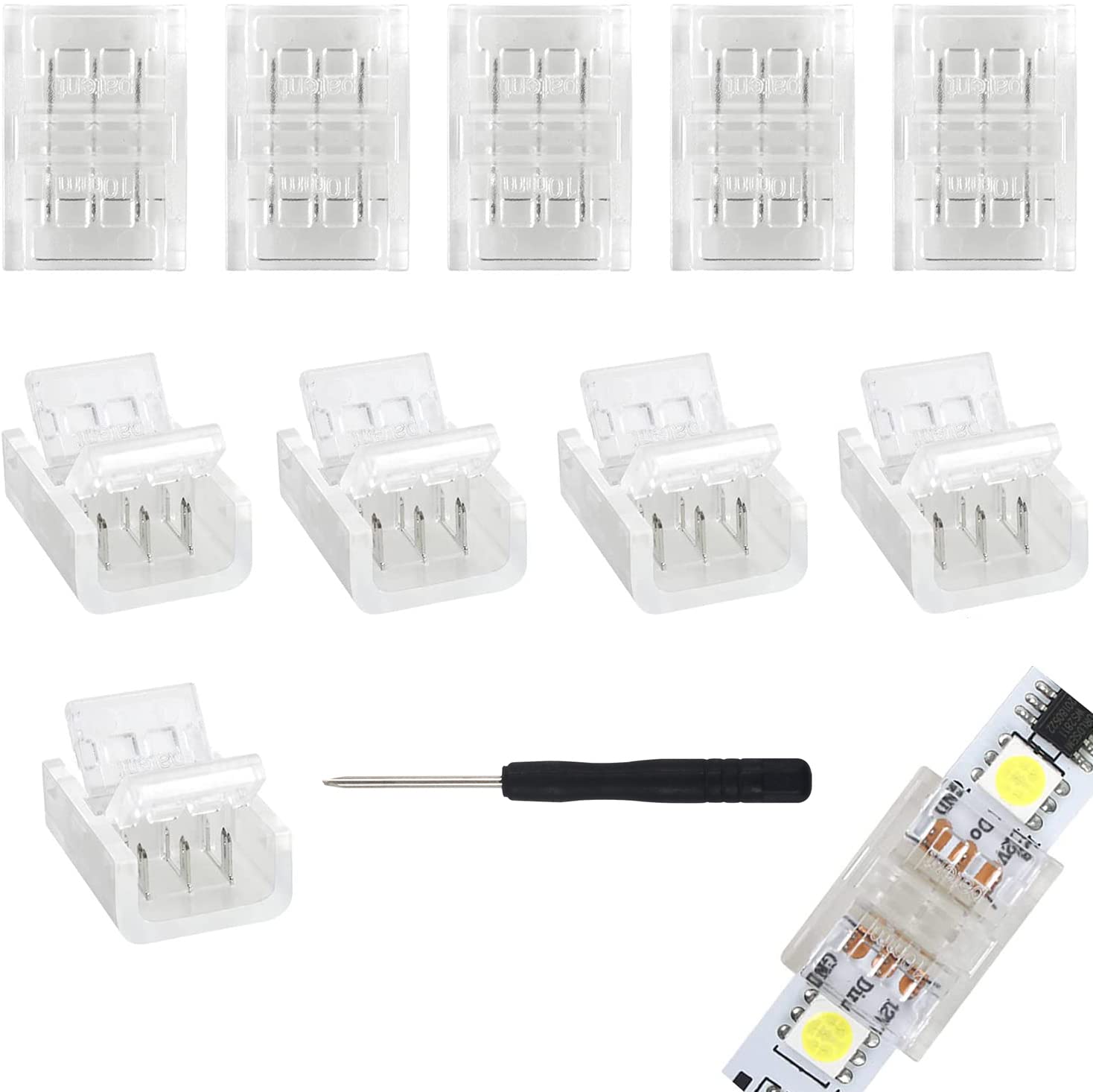 RGBZONE 10Pcs LED Strip Connectors 3 Pin Gapless Solderless Quick Connector for 10mm Waterproof and Non-Waterproof WS2811 WS2812B LED Strip Lights