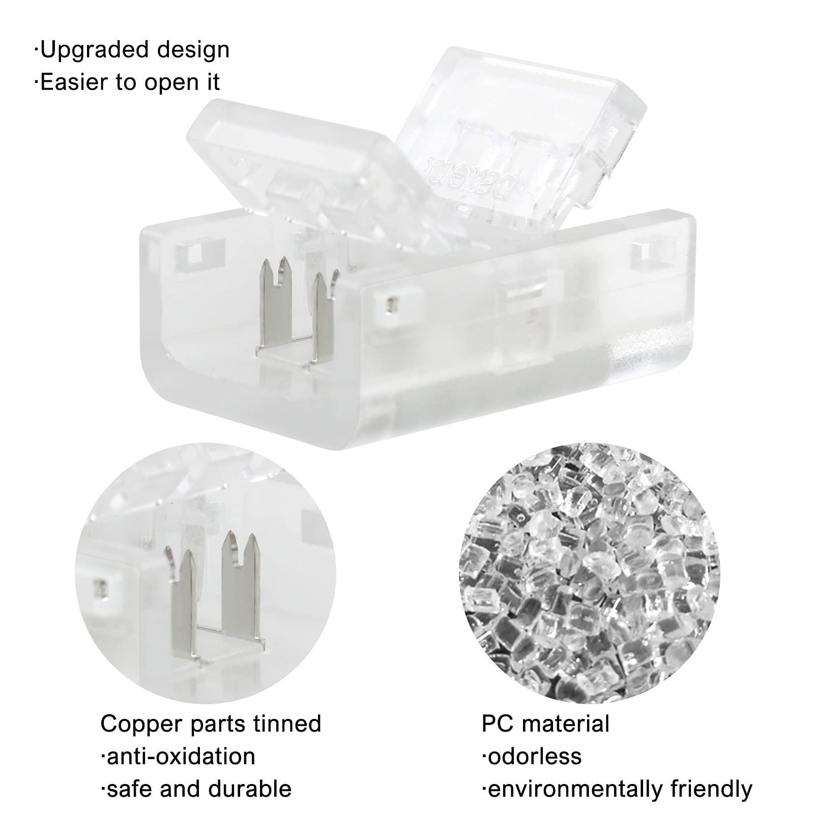 RGBZONE 10Pcs LED Strip Connectors 3 Pin Gapless Solderless Quick Connector for 10mm Waterproof and Non-Waterproof WS2811 WS2812B LED Strip Lights