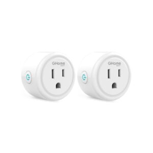 ghome smart mini smart plug, wi-fi outlet socket compatible with alexa and google home, remote control with timer function, no hub required, etl fcc listed (2 pack),white