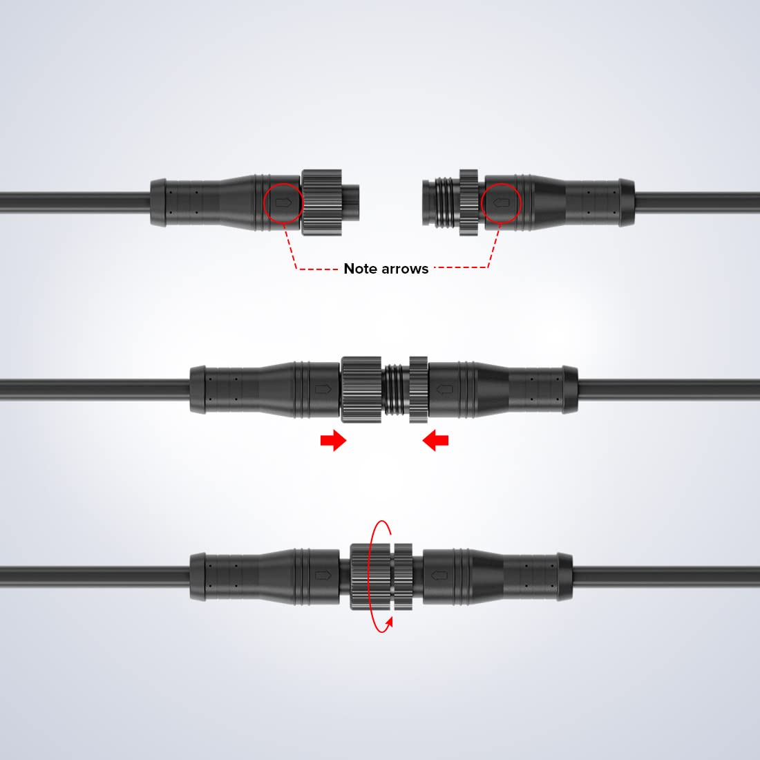 BTF-LIGHTING 3.28ft 3 Pin 18AWG IP68 Extension Cable Wire with Male and Female Connectors for WS2811 WS2812B SK6812 etc LED Strip 15mm Metal nut Small Size Home Lighting Connector