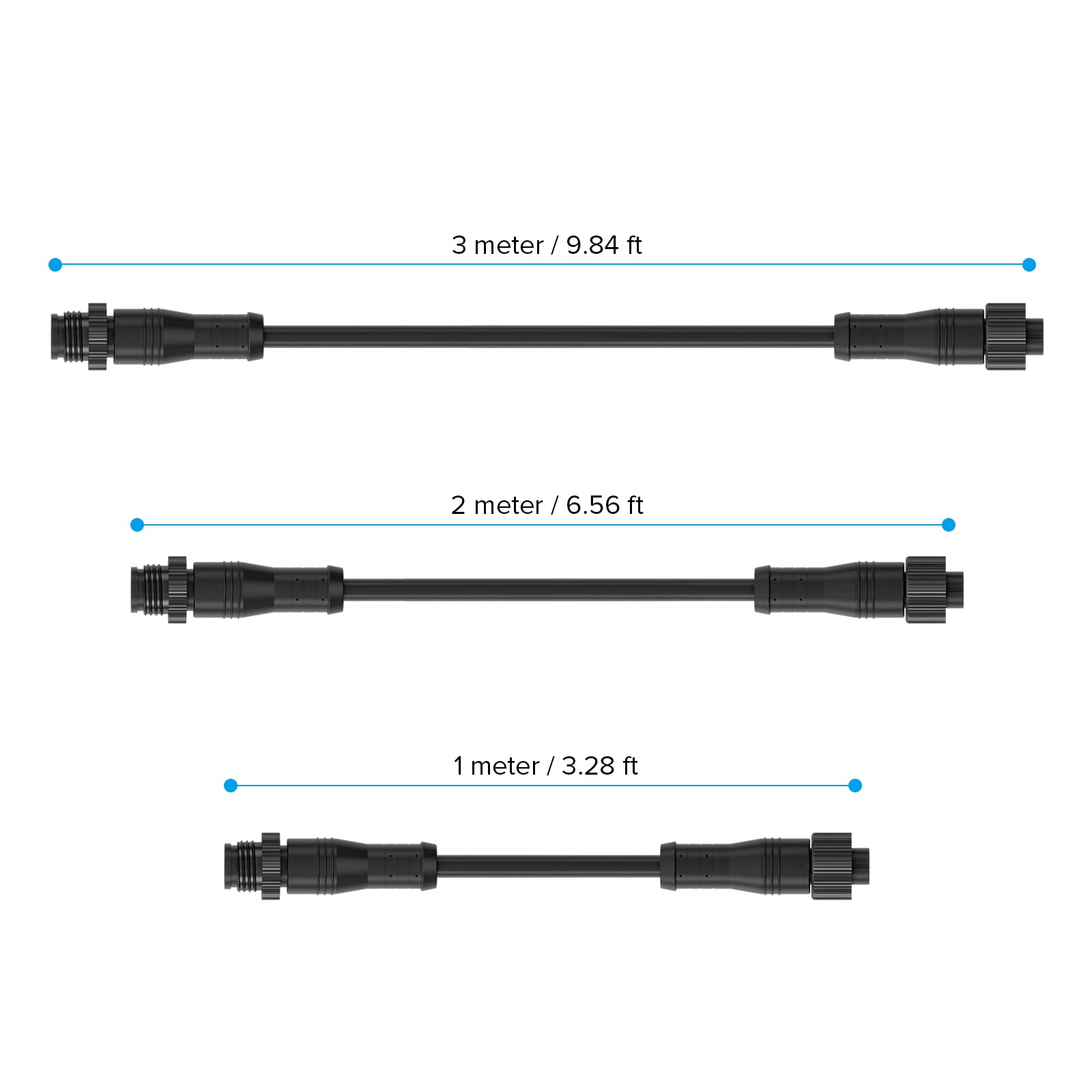 BTF-LIGHTING 3.28ft 3 Pin 18AWG IP68 Extension Cable Wire with Male and Female Connectors for WS2811 WS2812B SK6812 etc LED Strip 15mm Metal nut Small Size Home Lighting Connector