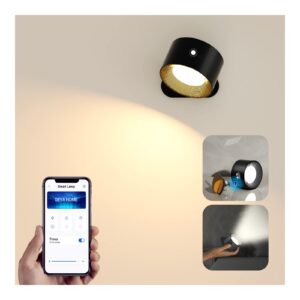 smart wall sconces, koopala led mounted lamps with 3 lighting&rgb&ambiance mode, app&touch control, stepless dimming, 360°rotate, cordless light rechargeable battery for reading bedside