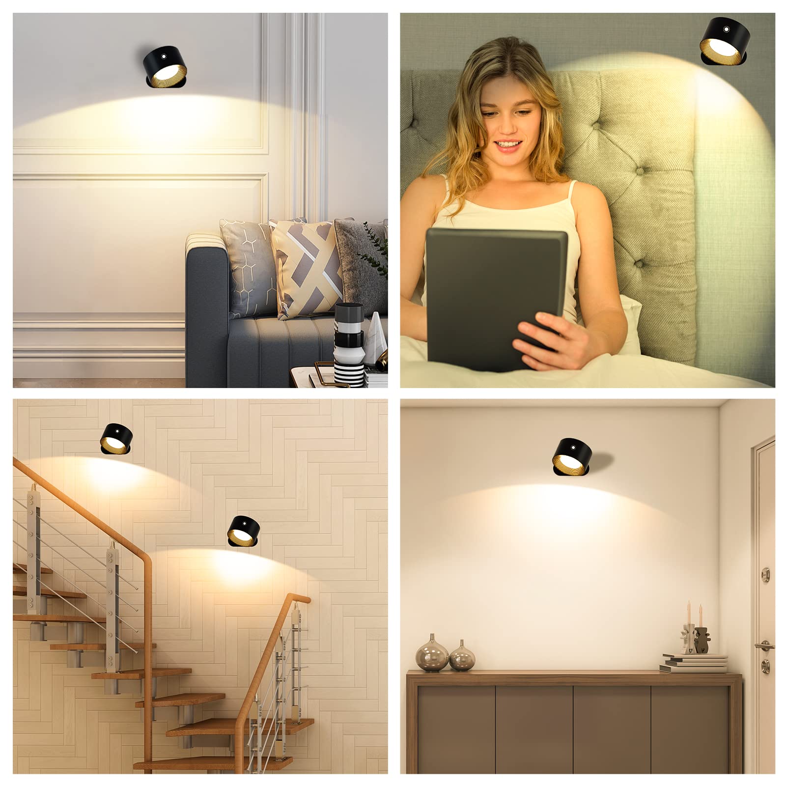 Smart Wall Sconces, Koopala LED Mounted Lamps with 3 Lighting&RGB&Ambiance Mode, APP&Touch Control, Stepless Dimming, 360°Rotate, Cordless Light Rechargeable Battery for Reading Bedside