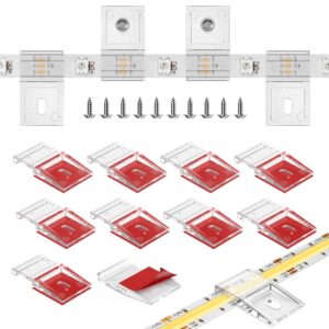 hysmigor transparent strip light clips, self adhesive with screws mounting holder, 50pcs led strong fixing clips and screws for 0.39in/10mm width ip30/65 2-4pin strip lights,fairy lights,string lights