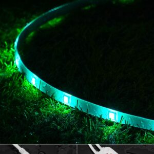 Skzlibry 91FT IP67 RGB+IC Outdoor Led Strip Lights Waterproof Led Light Strips with RF Remote &Bluetooth Music Sync App Control,Color Changing (RGB+IC, 560LED)