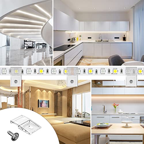 TYMXGHF transparent Strip Light Clips, Self Adhesive with Screws Mounting Holder, 20Pcs LED Strong Fixing Clips And Screws For 0.39in/10mm Width IP30/65 2-4PIN Strip Lights,Fairy Lights,String Lights