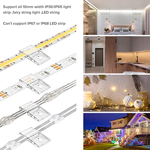 TYMXGHF transparent Strip Light Clips, Self Adhesive with Screws Mounting Holder, 20Pcs LED Strong Fixing Clips And Screws For 0.39in/10mm Width IP30/65 2-4PIN Strip Lights,Fairy Lights,String Lights