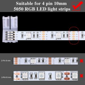 5050 4 Pin RGB 10mm LED Strip Connector Kit RGB Extension Cable, LED Strip Jumper, 2 Way RGB Splitter Cable, L Connectors, T Connector, Gapless Connectors, 4 Pin Male Connector, LED Strip Clips