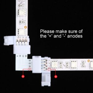 5050 4 Pin RGB 10mm LED Strip Connector Kit RGB Extension Cable, LED Strip Jumper, 2 Way RGB Splitter Cable, L Connectors, T Connector, Gapless Connectors, 4 Pin Male Connector, LED Strip Clips