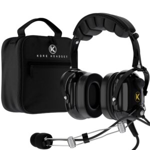 kore aviation p1 general aviation headset for pilots | mono, passive noise reduction, noise canceling microphone, acoustic ear cup, aux port, ga dual plug with headset bag (2 items)