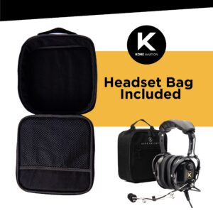 KORE AVIATION P1 General Aviation Headset for Pilots | Mono, Passive Noise Reduction, Noise Canceling Microphone, Acoustic Ear Cup, AUX Port, GA Dual Plug with Headset Bag (2 Items)