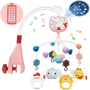 hcfjeh baby crib mobile with music and lights,crib bumpers toys with remote control, rotation, moon and star projection,baby mobile toy for 0 1 2 3 boys girls gift (pink)