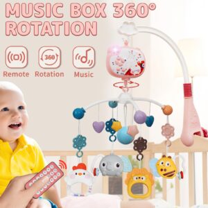 HCFJEH Baby Crib Mobile with Music and Lights,Crib Bumpers Toys with Remote Control, Rotation, Moon and Star Projection,Baby Mobile Toy for 0 1 2 3 Boys Girls Gift (Pink)