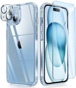 fntcase for iphone 15 phone case: clear slim shockproof cell phone protective cover | anti yellowing scratch proof drop proof tough 5g mobile phone protection bumper 6.1 inch (clear)