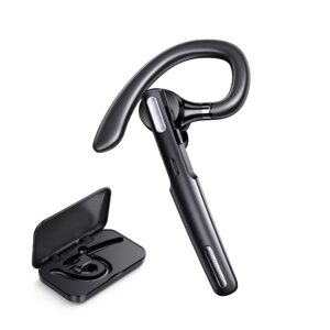 bluetooth headset, wireless earpiece with noise cancelling microphone for driving, single ear headphones for cell phones, computer, pc, long hours talking time for driving, online meetings (black)