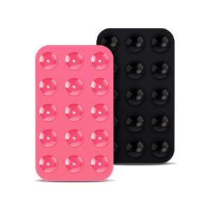 2pcs silicone suction cup phone holders, double sided suction cup multipurpose rectangle phone suction mount for car mini suction cup mat for mobile power mobile phones (black, rose red)