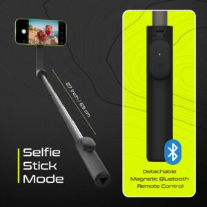 CPLR: MagStik Magnetic Selfie Stick Tripod Stand with Bluetooth Remote Control Shutter 27" Extendable Cell Phone Holder Mount Compatible with MagSafe for iPhone 15 14 13 Pro Max Mini - Black