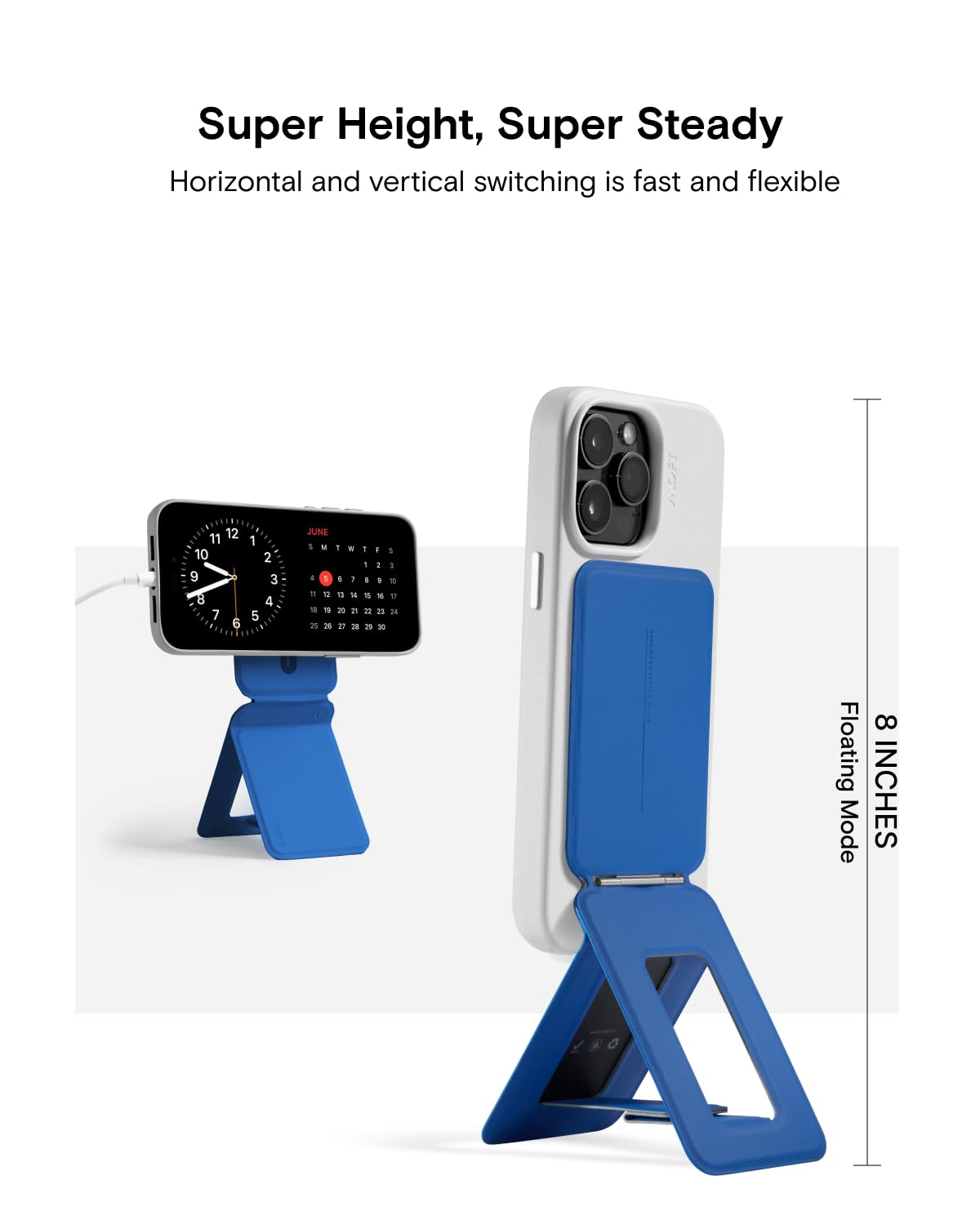 MOFT Phone Tripod Stand Compatible with iPhone 15/14/13/12 Series, Angle Adjustment & Strong Magnets & MagSafe Compatible MOVAS Invisible Selfie Stick Tripod, Sapphire