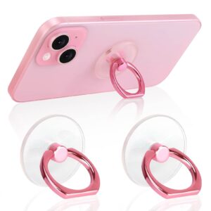 pink jsoerpay clear phone ring holder 2 pack, transparent cell phone ring grip 360°rotation finger ring stand, phone kickstand compatible with most of phones, tablet and case