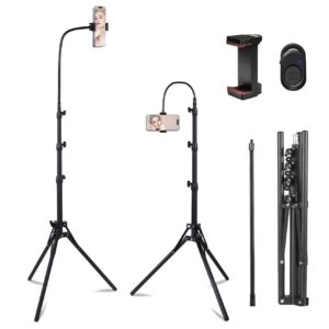 phone floor tripod stand, lusweimi 81" tall cell phone tripod, overhead 360°adjustable gooseneck tripod with phone holder, compatible with iphone 15 pro max/plus/14/13/12 for video recording