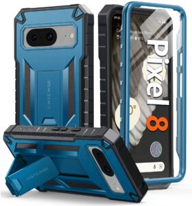 fntcase for google pixel 8 case: military grade shockproof rugged protective phone cover with kickstand, belt-clip holster & extra front frame, heavy duty hard pixel 8 cell phone cases 5g (blue)