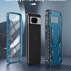 FNTCASE for Google Pixel 8 Case: Military Grade Shockproof Rugged Protective Phone Cover with Kickstand, Belt-Clip Holster & Extra Front Frame, Heavy Duty Hard Pixel 8 Cell Phone Cases 5G (Blue)