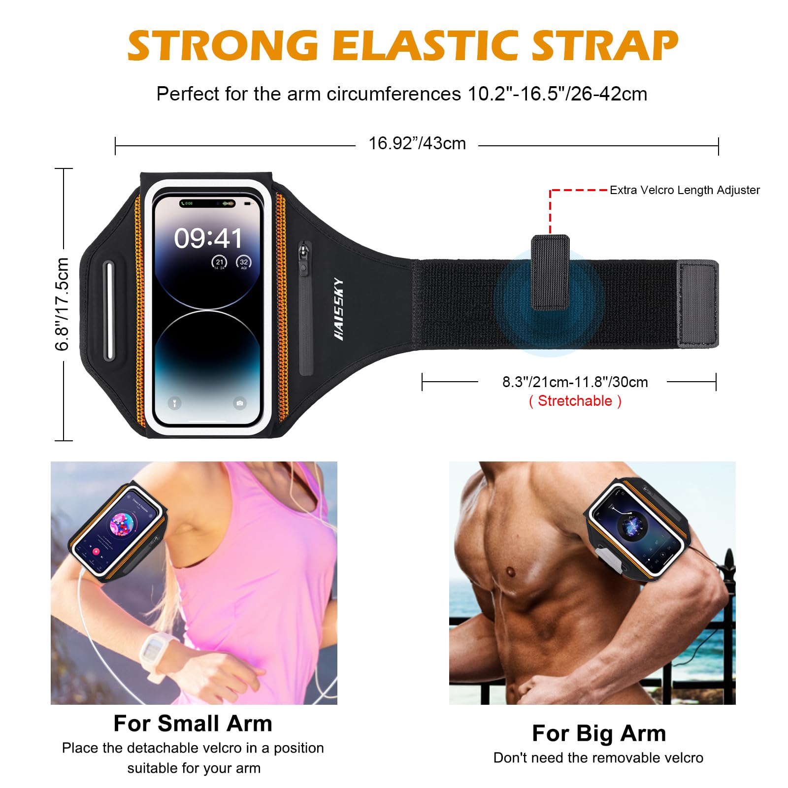 Running Armband with Airpods Bag 3D Design Cell Phone Armband for iPhone 15 14 13 Pro 14 Plus, Galaxy S20/S10 Water Resistant Sports Phone Holder Case & Zipper Slot Car Key Holder for 6.9 inch Phone