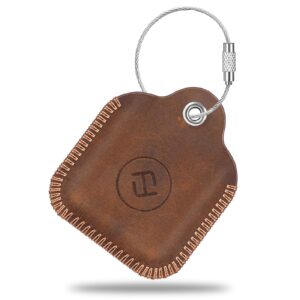 fintie genuine leather case for samsung galaxy smarttag, anti-scratch lightweight protective skin cover with keychain for galaxy smarttag tracker, brown