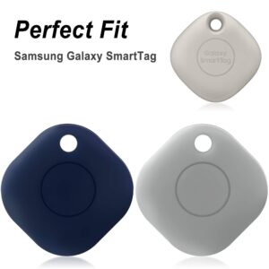 Geiomoo Silicone Case for Galaxy SmartTag, Soft and Flexible, Scratch/Shock Resistant Cover with Carabiner for Galaxy SmartTag Tracker (2 Pack Navy Blue+Oatmeal)