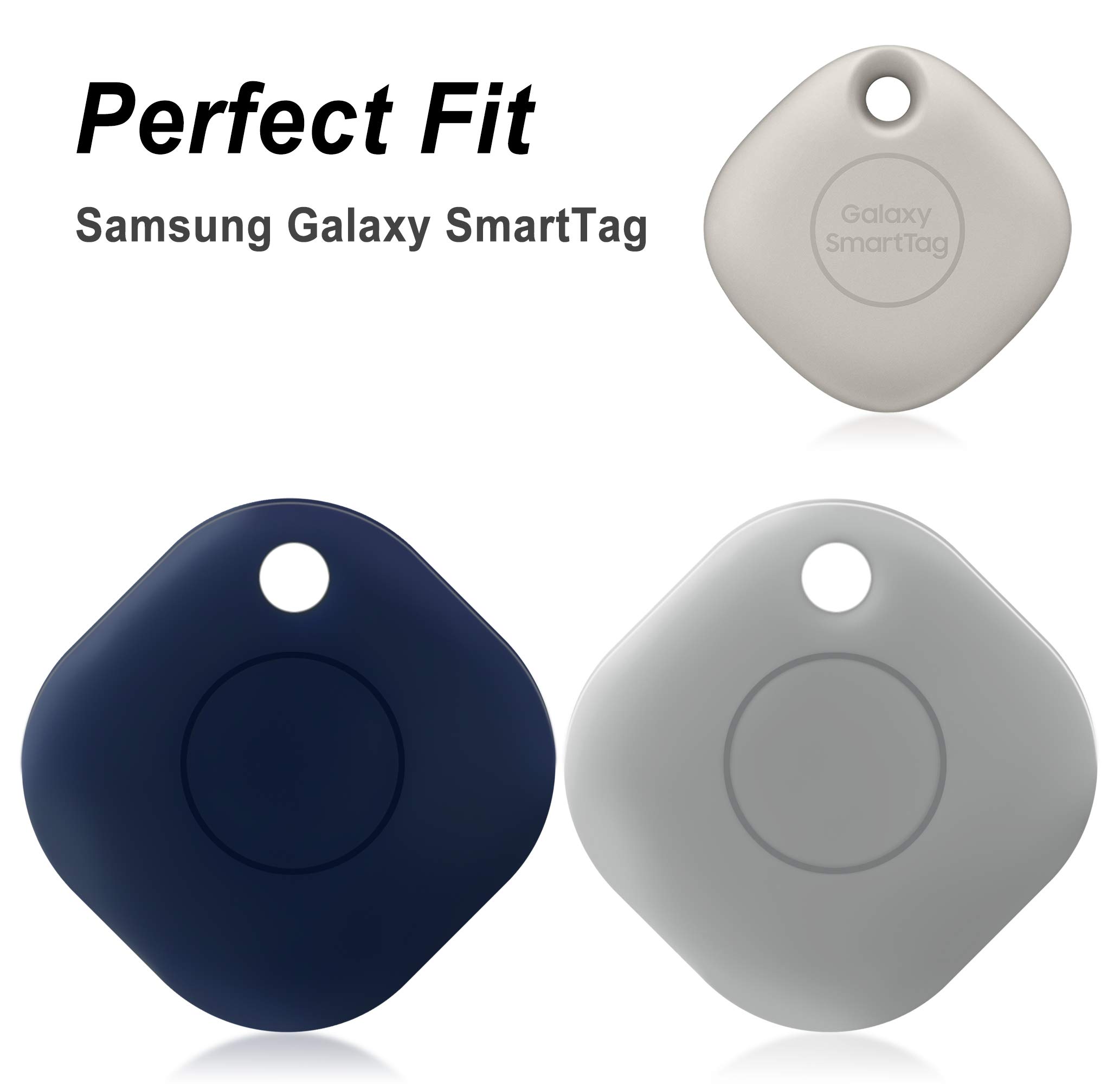 Geiomoo Silicone Case for Galaxy SmartTag, Soft and Flexible, Scratch/Shock Resistant Cover with Carabiner for Galaxy SmartTag Tracker (2 Pack Navy Blue+Oatmeal)