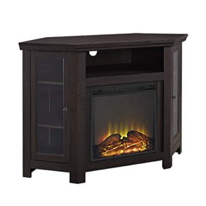 walker edison alcott classic glass door fireplace corner entertainment center tv stand for tvs up to 55 inches, 48 inch, espresso