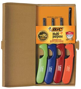 bic multi-purpose classic and flex wand candle lighters, assorted colors, reliable and safe, for fireplaces, campfires and more, utility lighter, 4-count