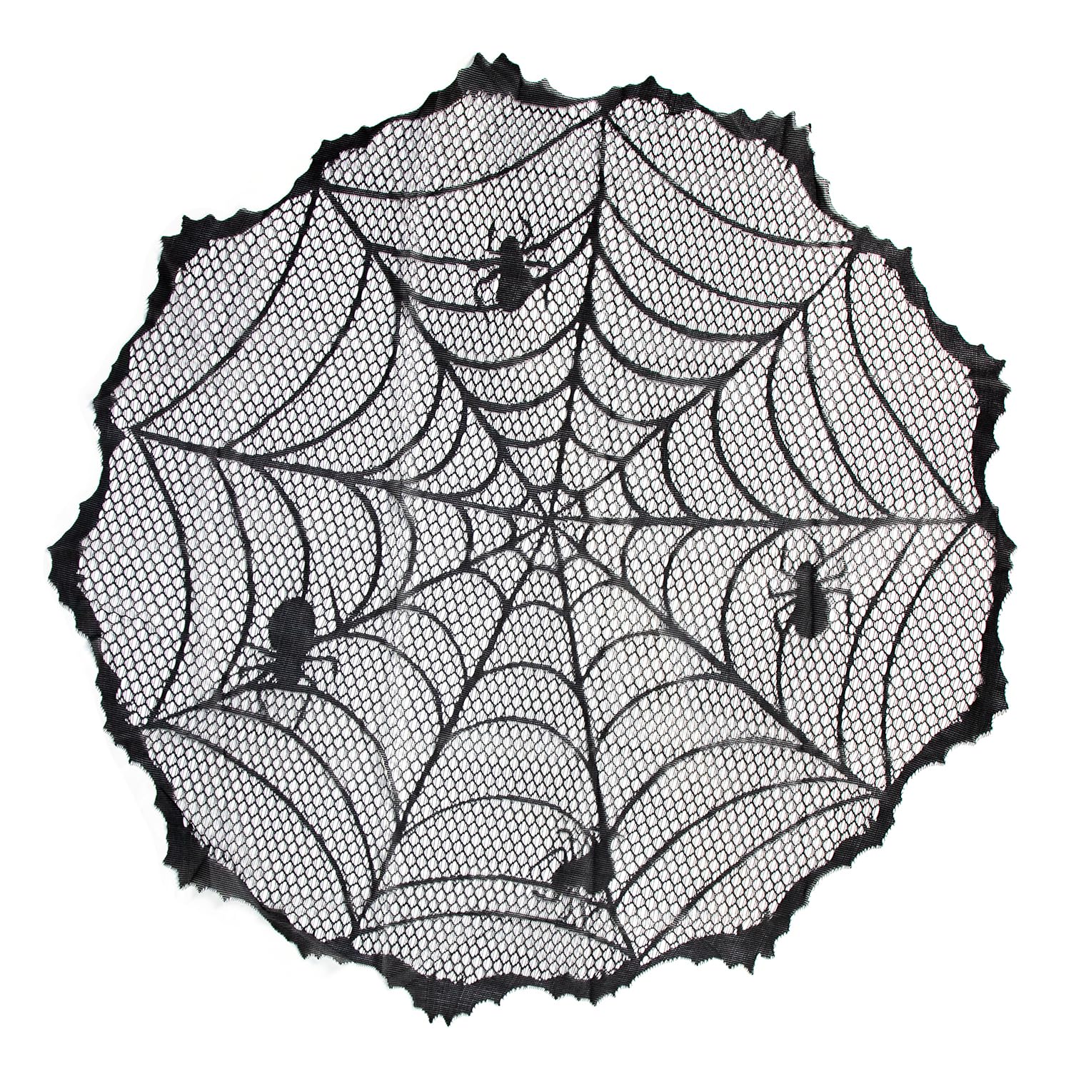 Dohia Halloween Decorations Tablecloth Table Runner Black Lace Round Spider Cobweb Table Mantel Scarf Spiderweb Fireplace Scarf Spider Lampshade for Halloween Party D2-ZZWZB(Black-Table Topper)