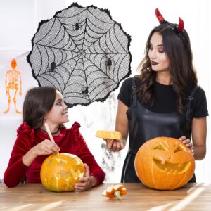 Dohia Halloween Decorations Tablecloth Table Runner Black Lace Round Spider Cobweb Table Mantel Scarf Spiderweb Fireplace Scarf Spider Lampshade for Halloween Party D2-ZZWZB(Black-Table Topper)