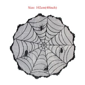 Dohia Halloween Decorations Tablecloth Table Runner Black Lace Round Spider Cobweb Table Mantel Scarf Spiderweb Fireplace Scarf Spider Lampshade for Halloween Party D2-ZZWZB(Black-Table Topper)