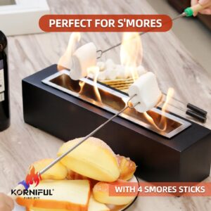 KORNIFUL Large Tabletop Fire Pit with Smores Maker Kit, Portable Fire Pit Bowl, Table Top Firepit, Outdoor Table Fire Pit Tabletop, Indoor Fireplace, Mini Tabletop Fireplace (Black-16inch)