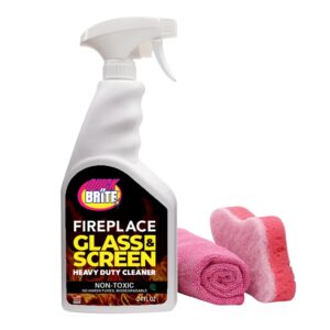 quick n brite fireplace glass cleaner 24oz, with sponge and microfiber towel