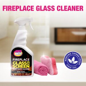 Quick N Brite Fireplace Glass Cleaner 24oz, with Sponge and Microfiber Towel