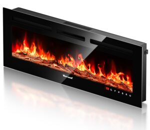 visveil electric fireplace 50inch,realistic flame electric fireplace heater,log set/crystal flames 750-1500w with timer inserts/wall mounted/tv stand touch screen & remote