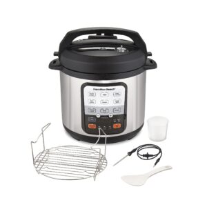 hamilton beach 6-in-1 electric pressure cooker with temperature probe, slow cooks, sautés, browns, steams, rice function, egg and more, 6 quart capacity, stainless steel (34506)