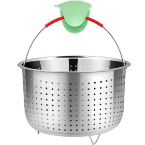 redant steamer basket for instant pot accessories 8 qt, pot strainer steamer for cooking, steam basket stainless steel steamer insert for vegetables, egg, pasta (free 2 pcs silicone gloves), 8 quart