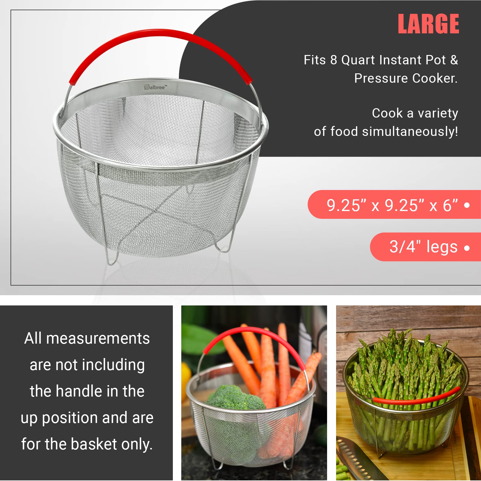 Original Salbree Steamer Basket for 8 quart Instant Pot Accessories, Stainless Steel Strainer and Insert fits IP Insta Pot, Instapot 8 qt, Other Pressure Cookers & Pots, with Handle [3qt 6qt avail]