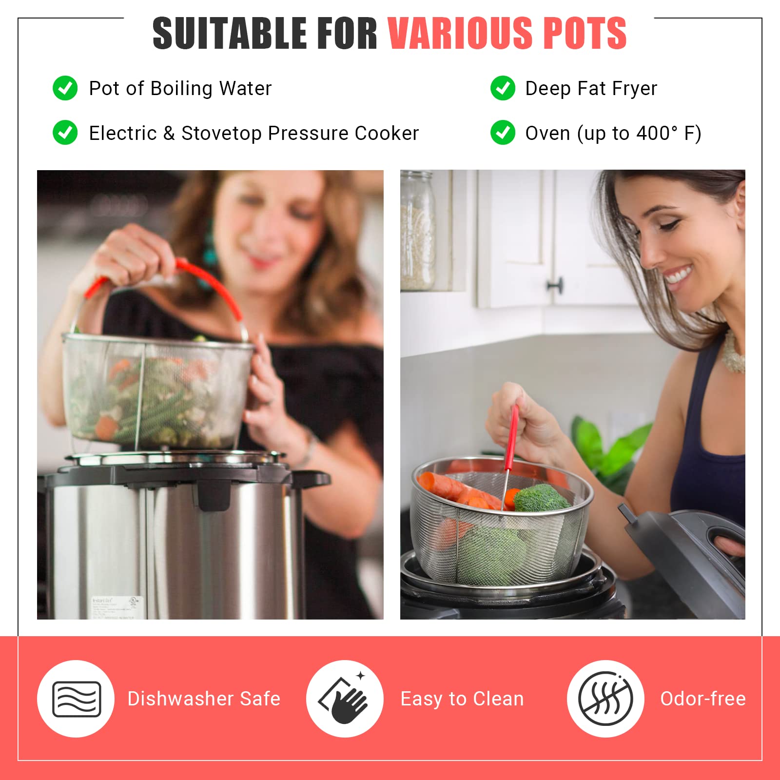 Original Salbree Steamer Basket for 8 quart Instant Pot Accessories, Stainless Steel Strainer and Insert fits IP Insta Pot, Instapot 8 qt, Other Pressure Cookers & Pots, with Handle [3qt 6qt avail]