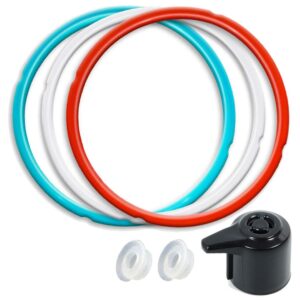 8qt silicone sealing ring 3 pack with steam release valve compatible for instant pot duo and float valve sealer, savory sky blue & sweet cherry red & common transparent white …