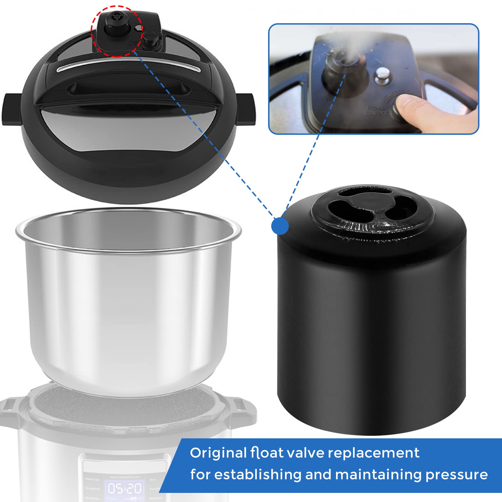 Steam Release Handle Steam Valve for Instant Pot Duo Nova, Duo Gourmet 6 qt, DUO CRISP AF 8, Ultra 3, 6, 8 qt, Viva 6 Quart, Pressure Cooker Valve Replacement Part Accessories