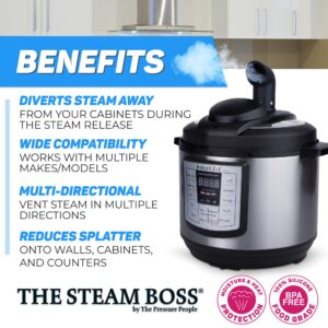 The Steam Boss - Steam Release Diverter | Kitchen Accessory Compatible with Instant Pot/Ninja Foodi/Crock Pot/Power Pressure Cooker XL | Accessories for all Quart Sizes, 3 mini 6, 8 | Home/RV (Black)