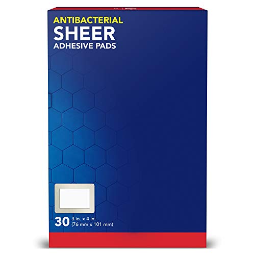 All Health Antibacterial Sheer Adhesive Pad Bandages, 3 in x 4 in, 30 ct | Helps Prevent Infection, Extra Large Comfortable Protection for First Aid and Wound Care