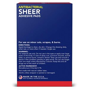 All Health Antibacterial Sheer Adhesive Pad Bandages, 3 in x 4 in, 30 ct | Helps Prevent Infection, Extra Large Comfortable Protection for First Aid and Wound Care